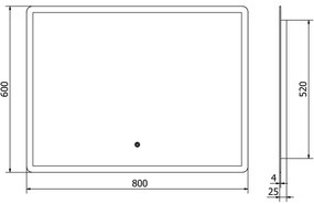 Mexen Navia, LED koupelnové zrcadlo s podsvícením 80 x 60 cm, 6000K, ochrana proti zamlžování, 9803-080-060-611-00