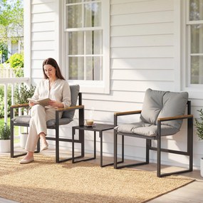 Outsunny 3dílný bistro set pro 2 osoby — kovový rám, polstrovaná křesla a odkládací stolík, zahradní nábytek na balkon, terasu nebo trávník