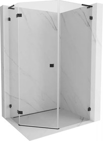 Mexen Lunar, L pětiúhelníkový sprchový kout naklápěcí doleva 90 x 100 cm, 8mm čiré sklo, černý profil, 831L-090L-100P-70-00-L