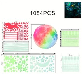 Samolepky na zeď - svítící měsíc s hvězdami Varianta: set C - velký duhový měsíc + hvězdy, 1084ks