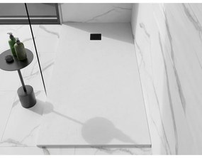 Mexen Stone+, obdélníková vanička z minerálního kompozitu 180 x 100 cm, bílá, černá krytka, 44101018-B