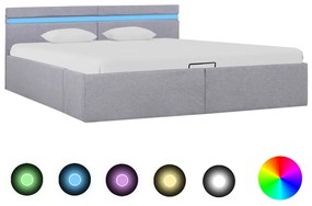 Rám postele úložný prostor LED světle šedý textil 180 x 200 cm