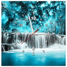 Gario Obraz s hodinami Vodopád v modré džungli Rozměry: 100 x 40 cm
