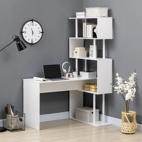 HOMCOM Rohový stůl se zásuvkami Moderní design L-tvarový počítačový stůl s dřevěnými policemi 120 x 80 x 176 cm Bílá | Aosom