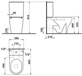 Sapho, BELLO RIMLESS WC kombi mísa s nádržkou, spodní/zadní odpad