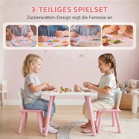AIYAPLAY Dětská sada stůl a židle, 3 díly, 1 stůl 2 židle, růžová a bílá