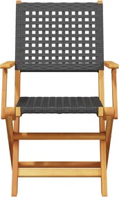 3dílný bistro set černý polyratan a masivní dřevo 3281790