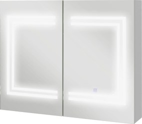 Koupelnová skříňka kleankin se zrcadlem a LED osvětlením, závěsný koupelnový nábytek se 2 dvířky, nastavitelnými policemi, dotykovým spínačem a nastav
