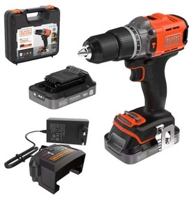 BLACK+DECKER Nářadí - 18V AKU vrtačka s příklepem, 2x aku 2,0 Ah Li-Ion, nabíječka BCD383D2XK-QW
