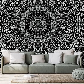 Tapeta Mandala vintage černobílá - 375x250 cm