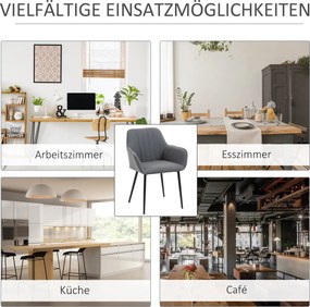 HOMCOM Sada 2 Čalouněných Jídelních Křesel s Prodyšným Látkovým Potahem - Křeslo do Obývacího Pokoje, Křeslo s Podničkem a Opěrkami Rukou, Tmavě Šedé…