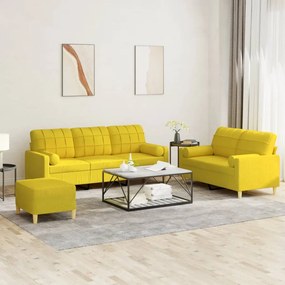 3dílná sedací souprava s polštáři světle žlutá textil 3201335