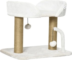 PawHut Kočičí Škrabací Strom pro Malé Kočky Výška 42 cm Kočičí Strom s Hnízdem, Visícími Míčky a Sisalovými Sloupky 48x38x42 cm Bílý | Aosom