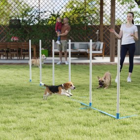 Sada pro trénink agility pro psy PawHut s pytlem z polyesteru 600D bílo modrá 305 x 60 x 94 cm pro psí sporty
