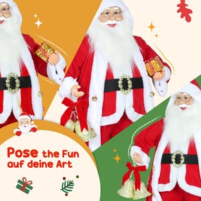 HOMCOM Santa Claus 1,15 m stojící Santa Claus s dárkem a vánoční zvonkohrou do interiéru, červený