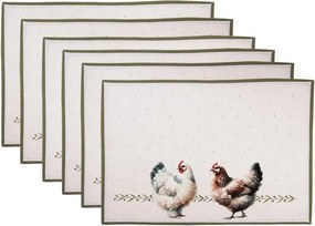 6ks béžové prostírání se slepičkami Barnyard Chicken - 48*35 cm