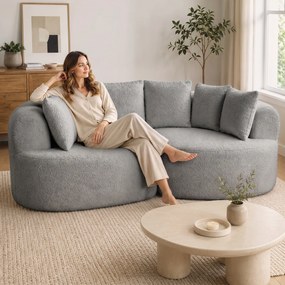 HOMCOM 3místná pohovka bez rámu s hlubokým sedákem, 6 polštářů, zakřivený design, chenille, světle šedá