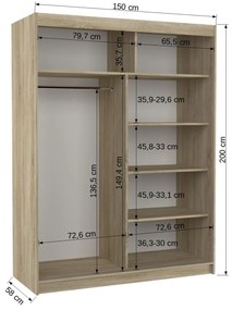 Šatní skříň s posuvnými dveřmi Nordic - 150 cm Barva: dub Sonoma/Bílá