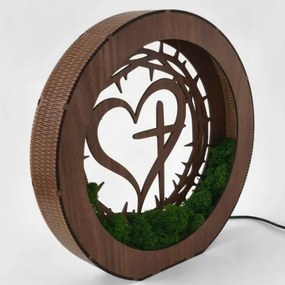 Dřevěná LED lampa Srdce s křížem a mechem | Stmívatelná I SENTOP LED0609