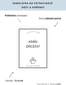 Samolepka na kořenky KMÍN DRCENÝ průhledná 3 × 4 cm základní písmo