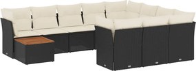 11dílná zahradní sedací souprava s poduškami černá polyratan 3256175
