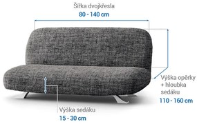 Bielastické potahy VITTORIA šedá dvojkřeslo s dřevěnými rukojeťmi (š. 80 - 140 cm)