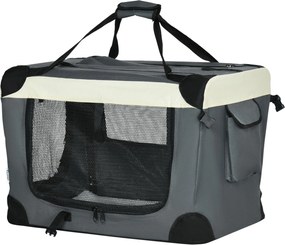 Skládací dopravka pro psy PawHut 60x41x41 cm s okny, měkkým polštářem a 2 ramenními popruhy, taška pro mini psy a kočky, šedá | Aosom