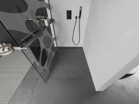 Mexen Kioto+, sprchová zástěna Walk-In s poličkou a věšákem 140 x 200 cm, 8mm čiré sklo bílý vzor, ​​grafitový profil, 800-140-121-95-97
