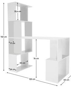 Kondela PC stůl s regálem, bílá, FLOKI NEW