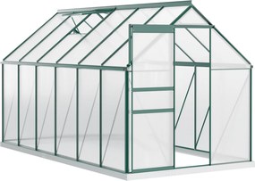 Zahradní skleník Outsunny z polykarbonátu 190x375x199cm s otevíracím oknem a skládacími dveřmi, hliníkový rám, zelený | Aosom