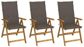 Skládací zahradní židle s poduškami 3 ks masivní akáciové dřevo,  3064097