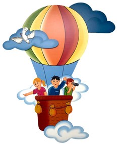 Dětská nástěnná dekorace ze dřeva létající balon s dětmi