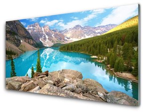 Obraz na skle Hory Jezero Příroda 140x70 cm