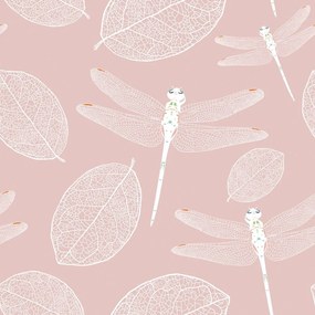 Samolepící tapeta létající vážky v růžovém - 75x1000 cm