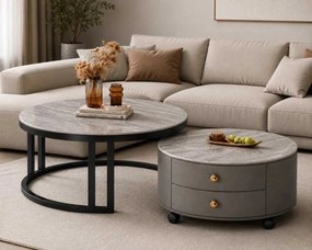 LuxuryForm DESIGN Konferenční stolek ORION 70 × 70 / 50 × 50 cm – šedý / šedý mramor (set 2 ks)