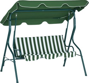 Outsunny Hollywood houpací lavice, 3-místná zahradní houpačka, houpačka s nastavitelným slunečníkem, ocelový rám, zelená 170 x 110 x 153 cm | Aosom
