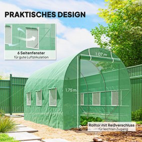 Outsunny Fóliový skleník Skleník na rajčata Fóliový tunelový skleník s oknem Zelený 350 x 200 x 200 cm | Aosom