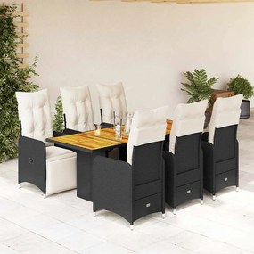 7dílný zahradní bistro set s poduškami černý polyratan 3277133