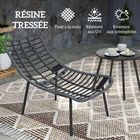 Outsunny Zahradní nábytek z ratanové pryskyřice pro 2 osoby s polštáři o tloušťce 15 cm a ocelovými rámy pro balkón, terasu, patio, šedý