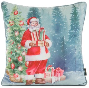 VÁNOČNÍ DEKORAČNÍ POVLAK NA POLŠTÁŘ SANTA4 45X45 CM VZOROVANÁ