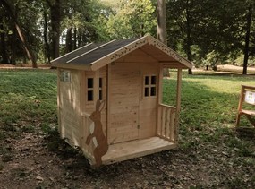 nejzahradnidomek.cz - Dětský dřevený domek MIU se zábradlím, barva natur, (1,7 × 1,5 m), DD_MIU