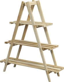 Outsunny Pyramidový skládací dřevěný květinový stojan - Dřevěný stojan na rostliny se 3 policemi - Rozměry 100D x 36Š x 112V cm - Světlé masivní smrk