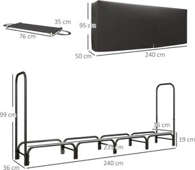 Outsunny Zásobník na krbové dřevo s krytem 240 x 36 x 99 cm | černý