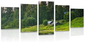 5-dílný obraz pohádkové domky u řeky