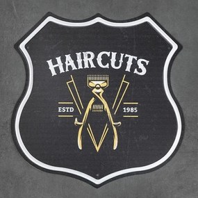 Kovová cedule ve tvaru štítu Haircuts