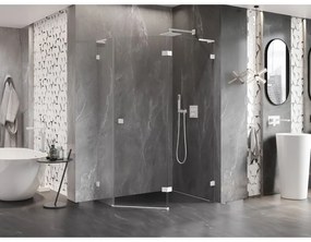 Mexen Lunar, L pravý výklopný pětiúhelníkový sprchový kout 100 x 90 cm, 8mm čiré sklo, bílý profil, 831L-100P-090L-20-00-P