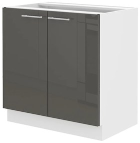 Dolní kuchyňská skříňka Lavera 80 D 2F BB (bílá + lesk šedý). 1032408