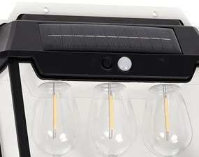 Exteriérové ​​solární nástěnné svítidlo Filo3, 1x transparentní/černé plastové stínítko, pohybový senzor