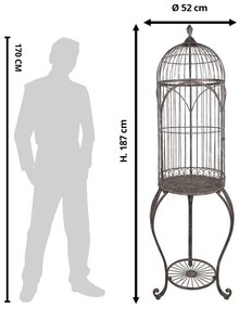 Hnědá kovová dekorační ptačí klec na noze Villia - Ø 52*187 cm