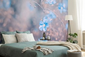 Tapeta modré květiny na vintage pozadí - 300x200 cm
